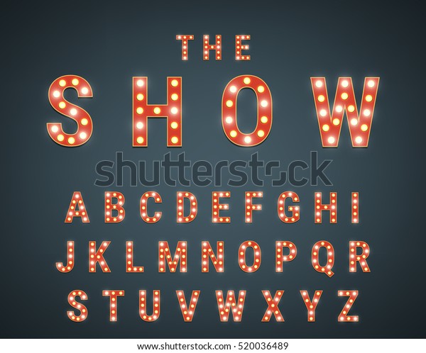 Retro Font Bright Light Bulbs Glowing Stock Vector (Royalty Free) 520036489