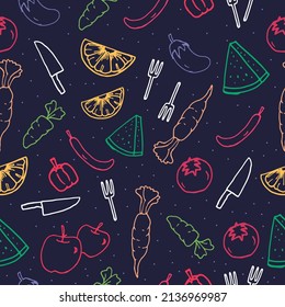 Retro Food Background Seamless Pattern Fruit Stock Vector (Royalty Free ...