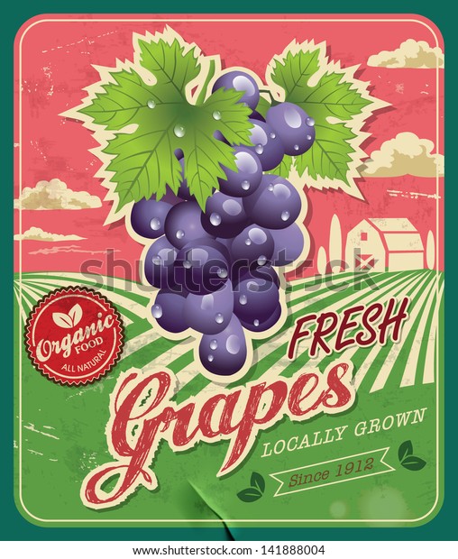 Retro Fresh Grapes Poster Design: เวกเตอร์สต็อก (ปลอดค่าลิขสิทธิ์ ...