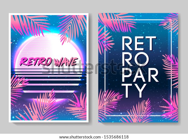 Vektor Stok Retro Futurism Flyer Set Vector Futuristic (Tanpa Royalti ...