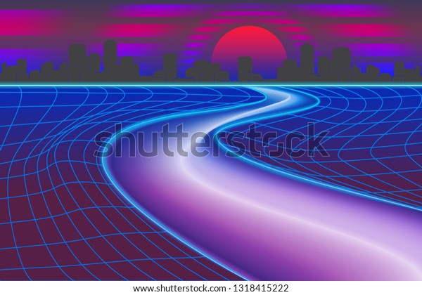Retro Futuristic Background 80s Scene Synthwave: เวกเตอร์สต็อก (ปลอดค่า ...