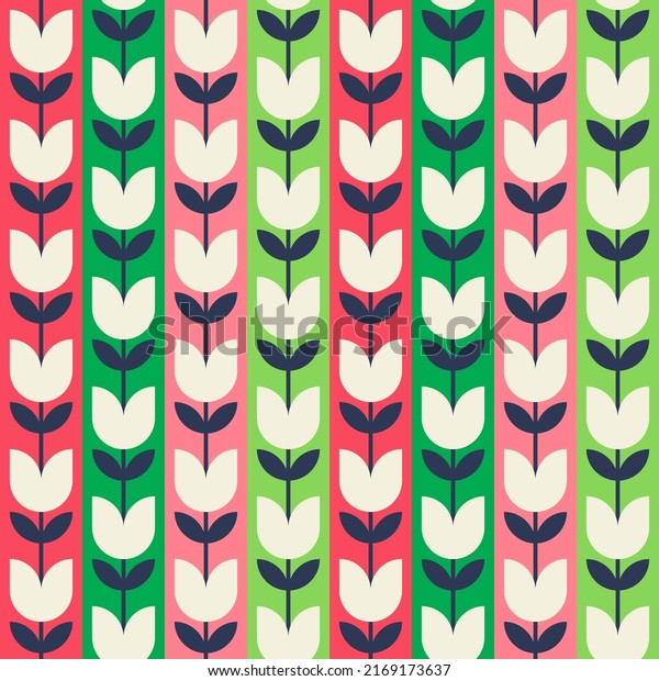 Retro Geometric Tulip Leaf Seamless Pattern Stock Vector (Royalty Free ...