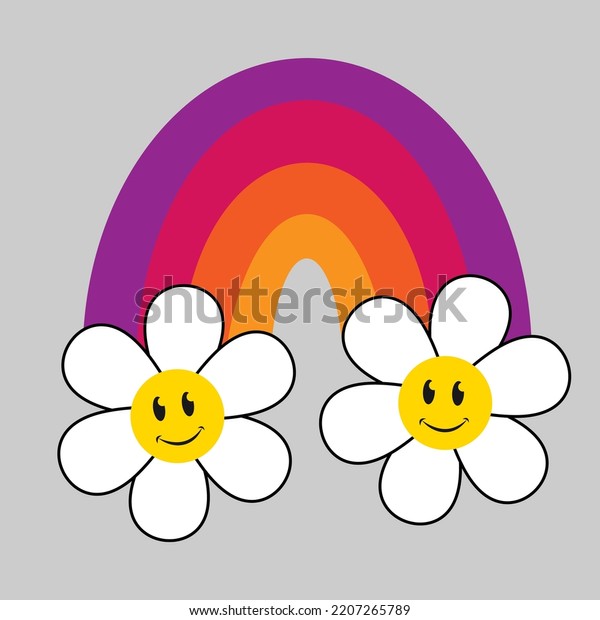 Retro Groovy Rainbow Daisy Flower Graphic Stock Vector (Royalty Free ...
