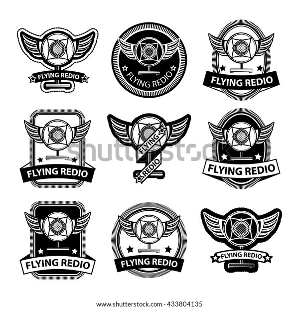 Retro Lables Microphone Wings Stock Vector (Royalty Free) 433804135 ...