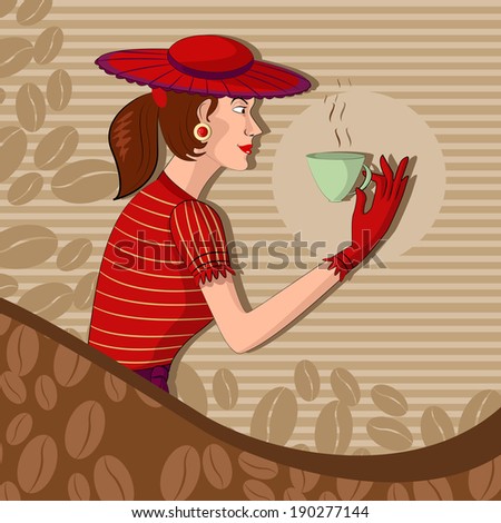 Retro Lady Coffee Mug Vector Illustration Stock Vector (Royalty Free ...