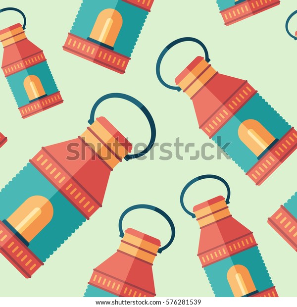 Retro Lamp Flat Icon Seamless Pattern Stock Vector (Royalty Free ...