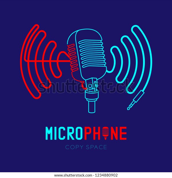 Retro Microphone Logo Icon Outline Stroke Stock Vector (Royalty Free ...