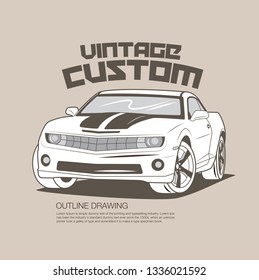 Retro Modification Car Designisolated Outline Drawing: เวกเตอร์สต็อก ...