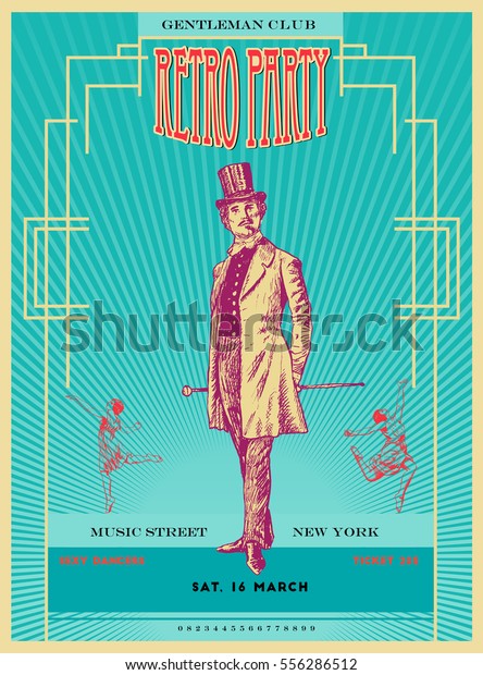 Retro Party Poster Design Oldfashioned Gentlemen Stock Vector (Royalty ...
