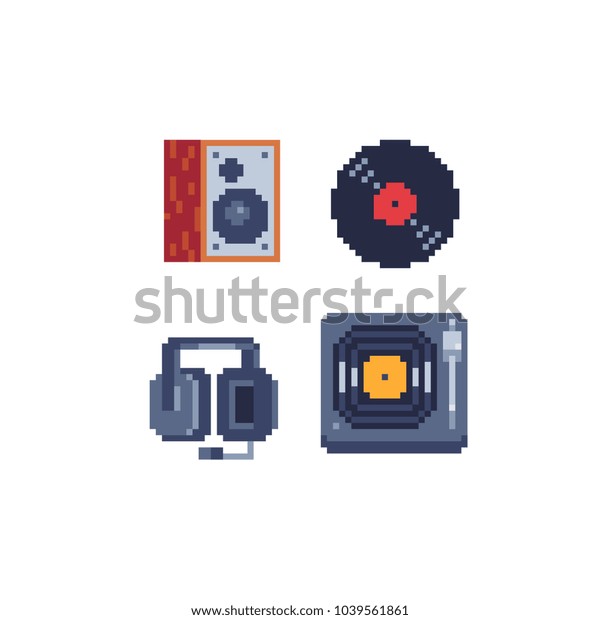 Retro pixel art 80s style music icons set. Sticker design. Video game 8 ...