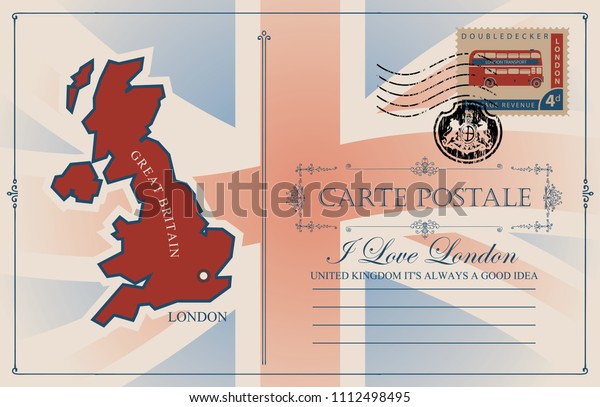 Retro Postcard Map Flag Great Britain Stock Vector (Royalty Free ...