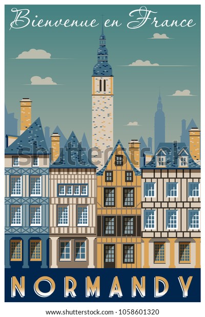 Retro Poster About Traveling Normandy France Stock Vector (Royalty Free ...