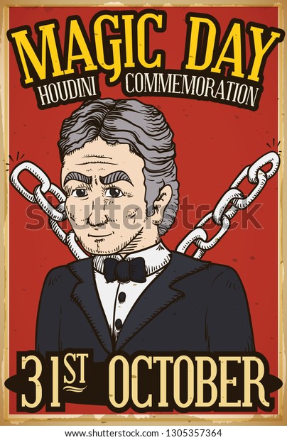 Retro Poster Harry Houdini Portrait Chains Stock Vector (Royalty Free ...