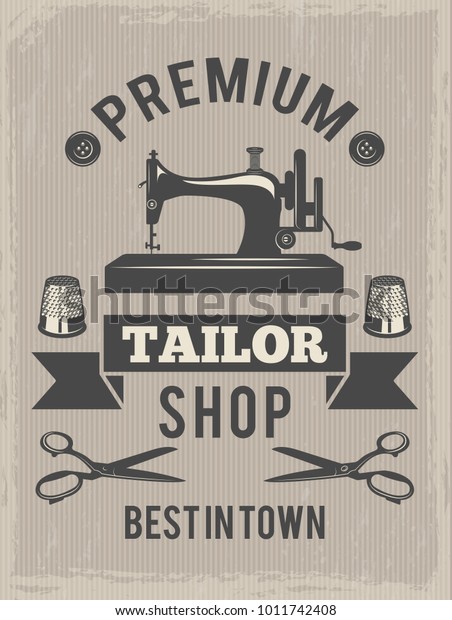 Retro Poster Tailor Shop Placard Symbols Stock Vector (Royalty Free ...