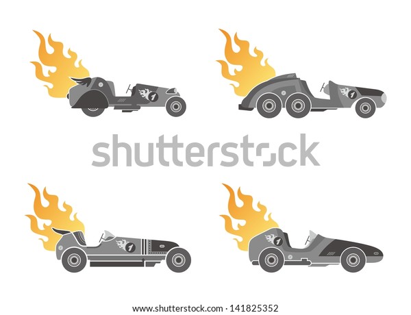Retro Race Car Fire Flame Stock Vector (Royalty Free) 141825352 ...