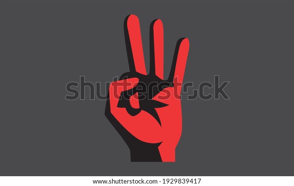 Retro Red Hand Sign Three Icon Stock Vector (Royalty Free) 1929839417 ...
