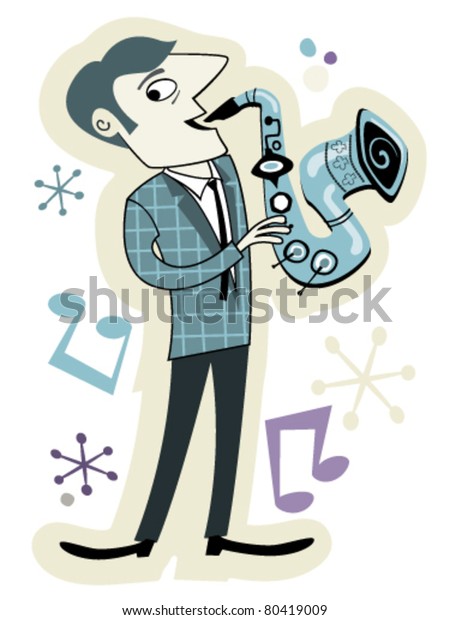 Retro Saxophone Player Cartoon Stock Vector (Royalty Free) 80419009 ...