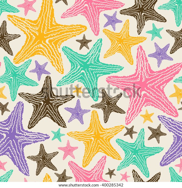 Retro Seamless Pattern Colorful Starfish On Stock Vector (Royalty Free ...