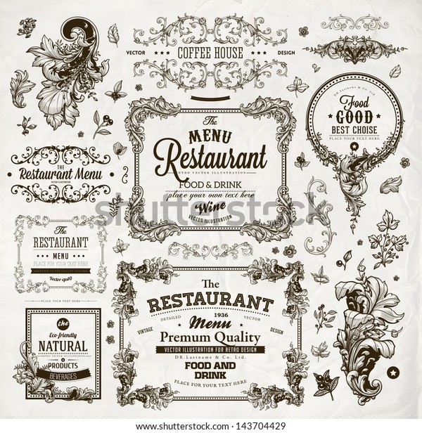 Retro Set Labels Restaurant Menu Design Stock Vector (Royalty Free ...