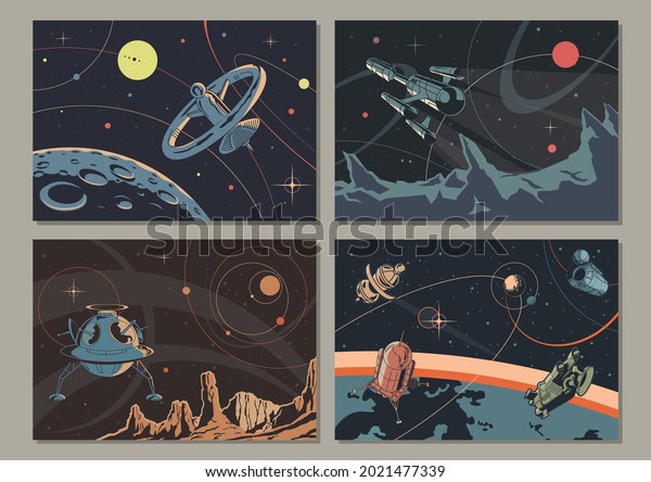 Retro Space Illustration Set, Retro Future Posters, Sci Fi Book Covers ...