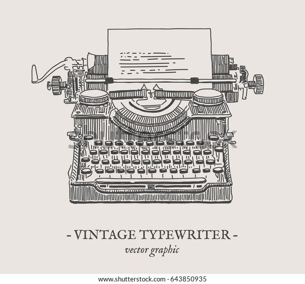 Retro Typewriter Vector Drawing On Grey Stock Vector (Royalty Free ...