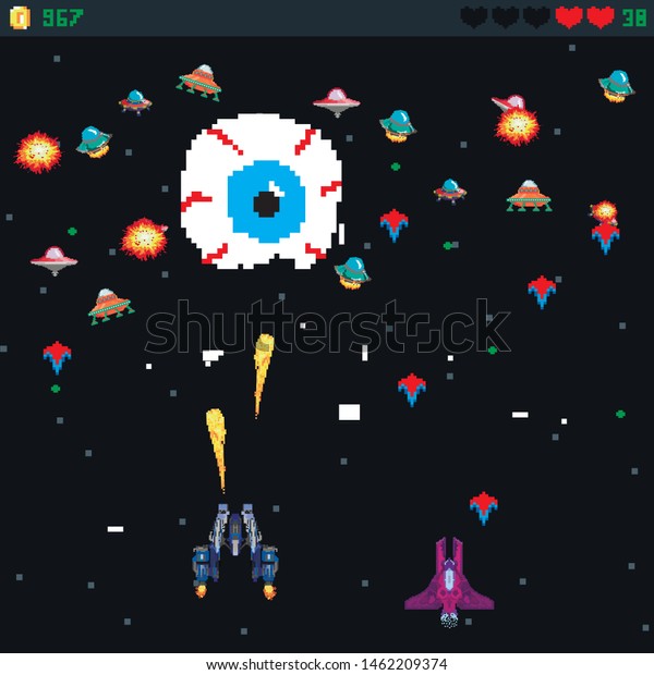 Retro Video Game Arcade Space Warships: เวกเตอร์สต็อก (ปลอดค่าลิขสิทธิ์ ...