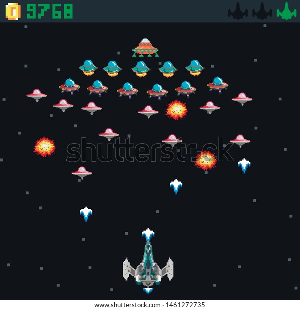Retro Video Game Screen Arcade Space Stock Vector (Royalty Free) 1461272735