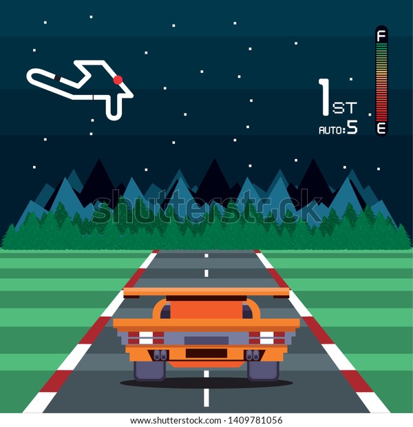 Retro Videogame Screen Arcade 2d Racer Stock Vector (Royalty Free ...