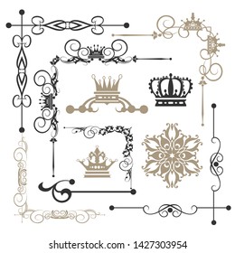 Ornate Scroll Decorative Design Elements Crowns Stock Vector (Royalty ...