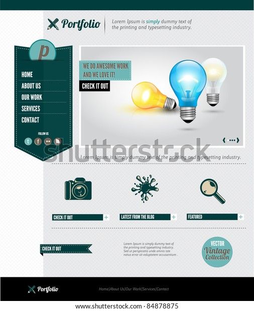 Retro Vintage Styled Portfolio Website Template Stock Vector (Royalty ...