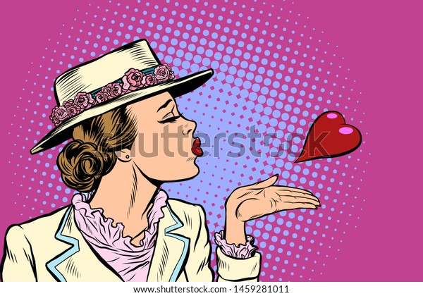 Retro Woman Blowing Kiss Pop Art Stock Vector Royalty Free 1459281011