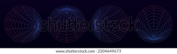 Retrofuturistic Collection Round Cyber Shapes Wireframe Stock Vector ...
