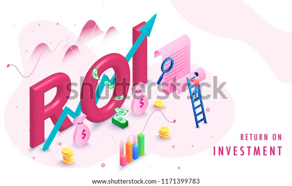 Return On Investment Roi Isometric Background Stock Vector (Royalty ...