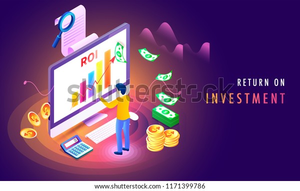 Return On Investment Roi Isometric Background Stock Vector (Royalty ...