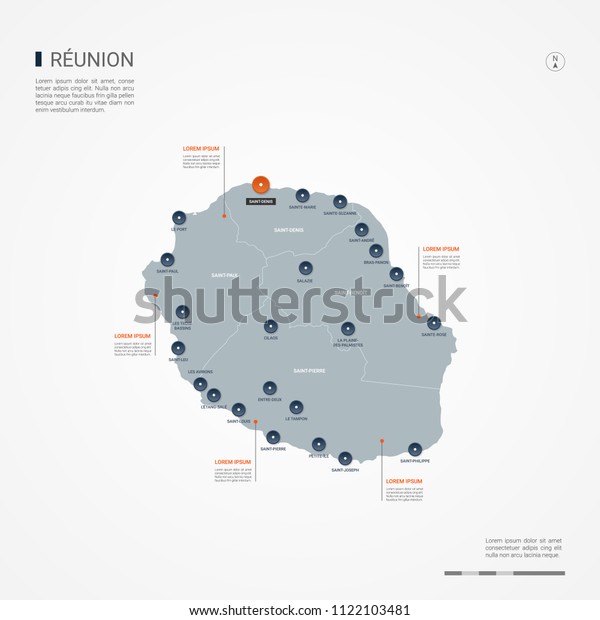 Reunion Map Borders Cities Capital Saintdenis Stock Vector (Royalty ...