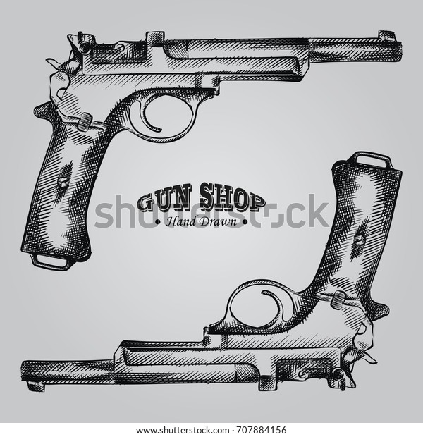 Revolver Gun Sketch Style Vector Illustration Stock Vector (Royalty ...