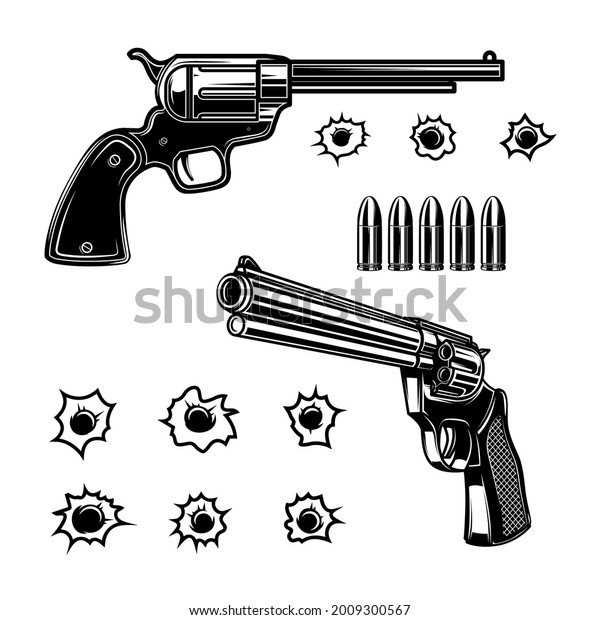 Revolvers Bullets Bullet Holes Design Element Stock Vector (Royalty ...