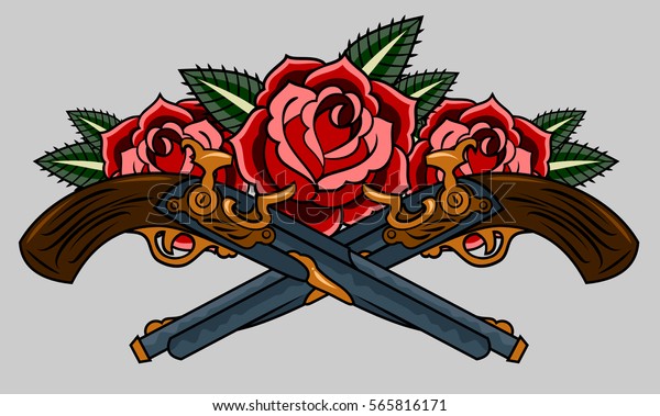 Revolvers Red Roses Old School Tattoo: เวกเตอร์สต็อก (ปลอดค่าลิขสิทธิ์ ...