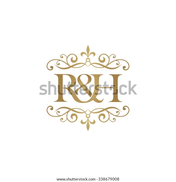 R&H Initial logo. Ornament ampersand monogram golden logo