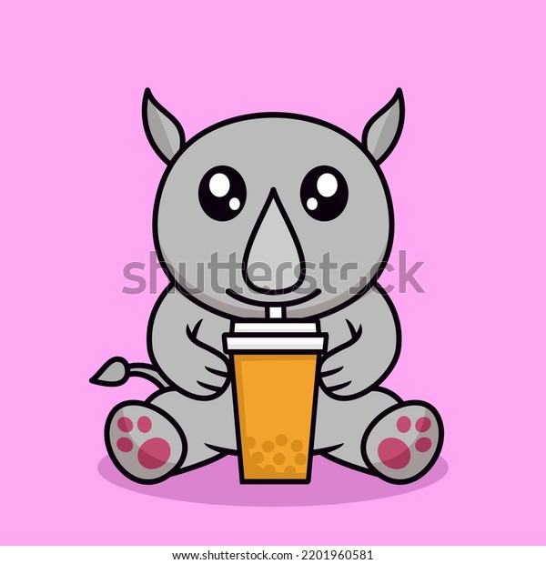 Rhino Chibi Animal Vector Illustration Stock Vector (Royalty Free ...