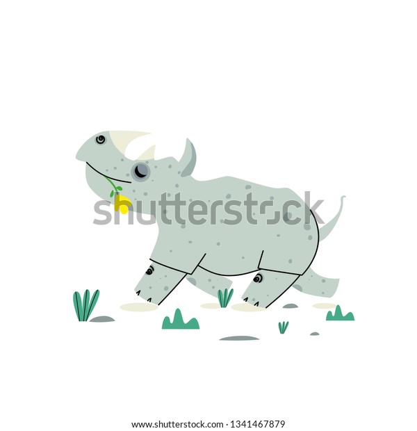 Rhino On White Background Rhino Walk Stock Vector (Royalty Free ...