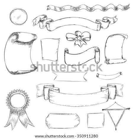 Ribbon Bow Sketch Doodle Sketch Labels 스톡 벡터(사용료 없음) 350911280 ...