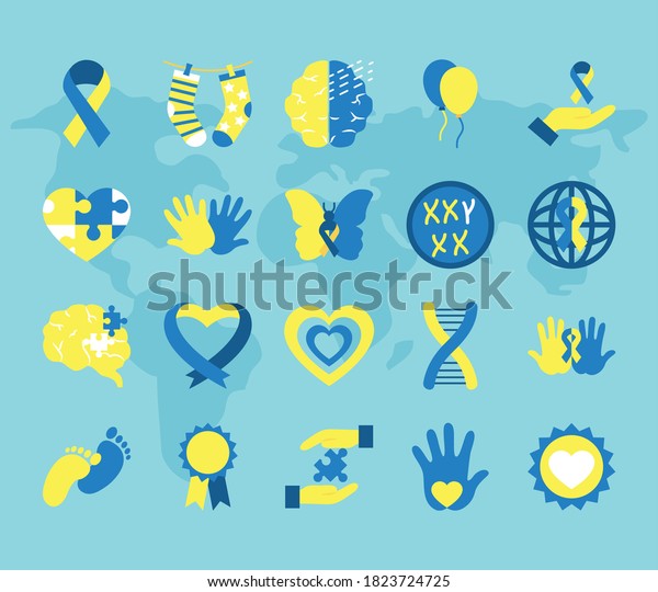 Ribbon Down Syndrome Icon Set Over Stock Vector (Royalty Free ...