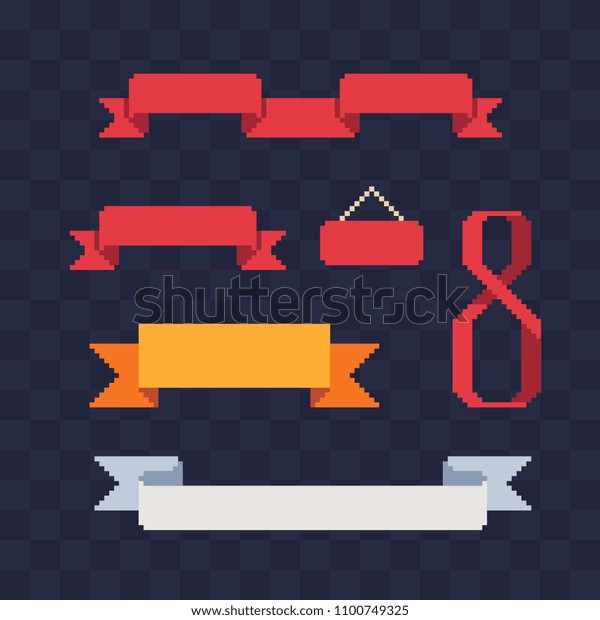 Ribbons Set Pixel Art Style Banners: vector de stock (libre de regalías ...