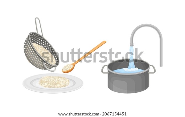 Rice Cooking Process Set Rinsing Rice Stock Vector (Royalty Free ...