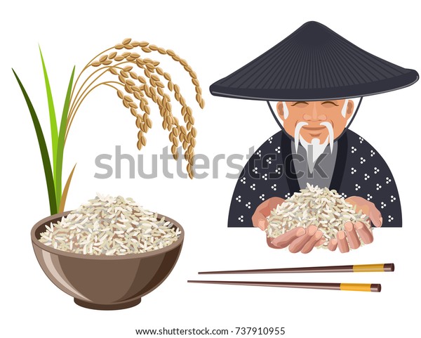 Rice Set Farmer Vector Illustration Isolated: เวกเตอร์สต็อก (ปลอดค่า ...
