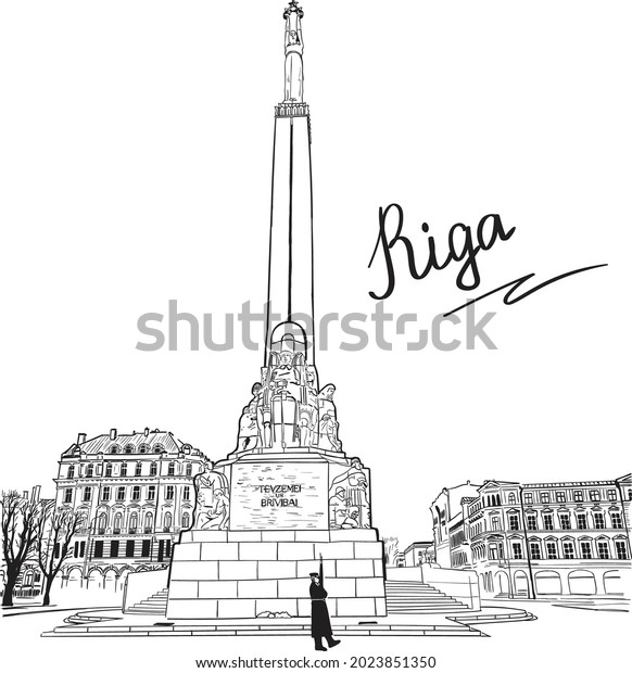 Riga Landscape Ink Vector Illustration Stock Vector (Royalty Free ...