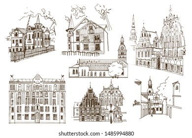 Riga Latvia Vector Buildinghand Drawn Public Stock Vector (Royalty Free ...