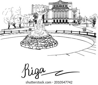 Riga Vector Illustration Line Sketch Stock Vector (Royalty Free ...