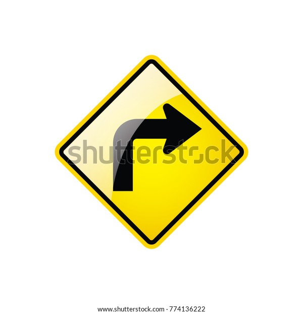 Right Turn Symbol icon on white background, Attracting attention ...